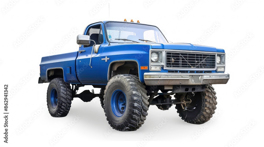 Foto de Stock blue big truck four wheel drive pickup white background ...