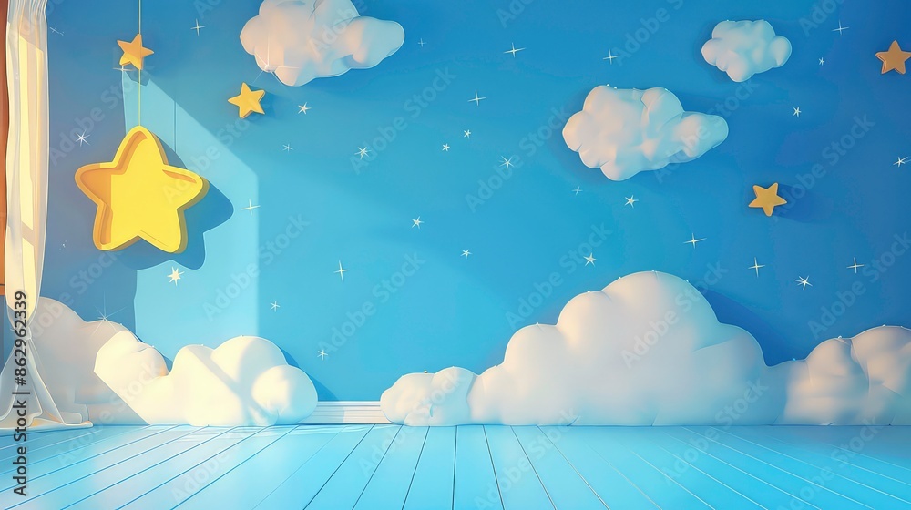 blue graphic cartoon Room animation night colorful toy design Clouds ...