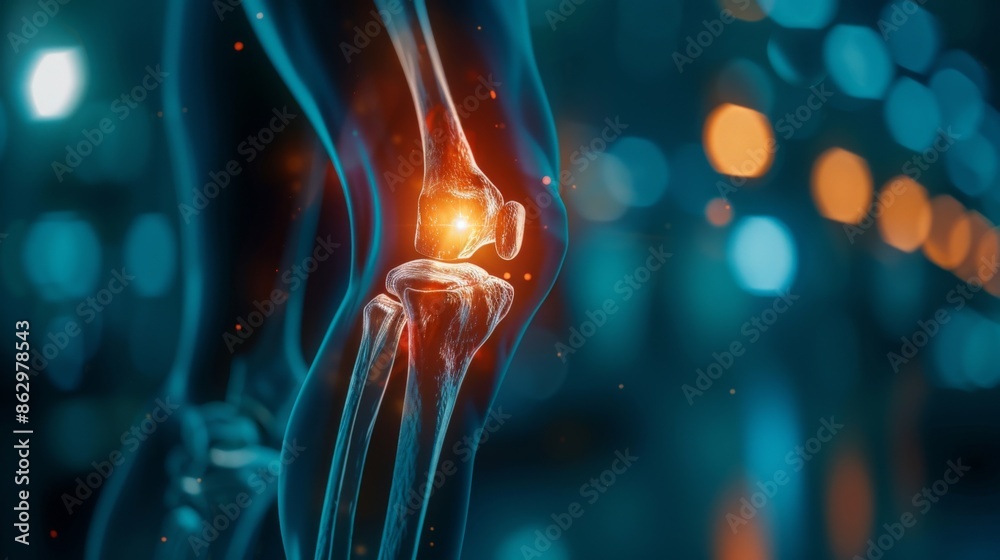 Knee meniscus inflamed, human leg, medically accurate representation of ...
