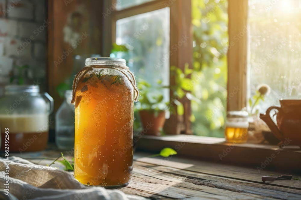 Kombucha is a fermented tea known for its probiotic benefits Stock ...