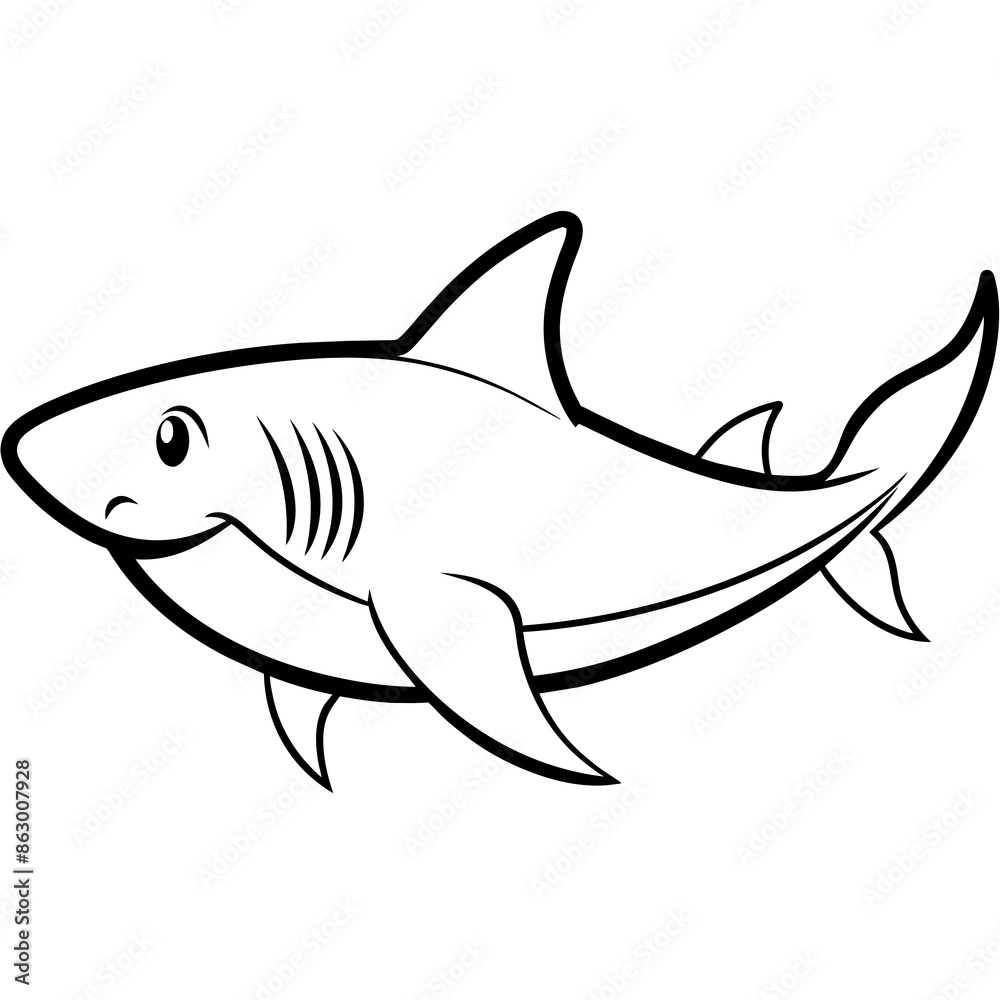 Happy shark line art vector illustration Stock Vector | Adobe Stock