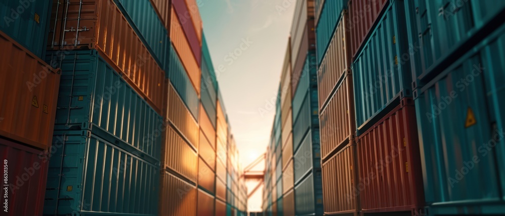 Empty shipping containers being stacked by a crane, empty container ...