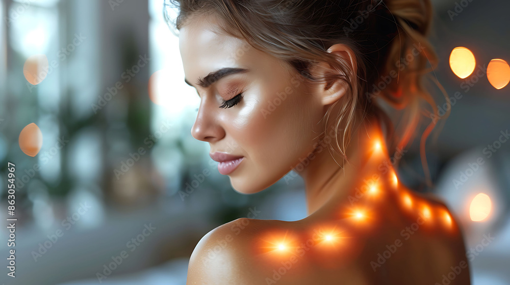 Spinal health visualization Woman cervical radiculopathy glowing ...