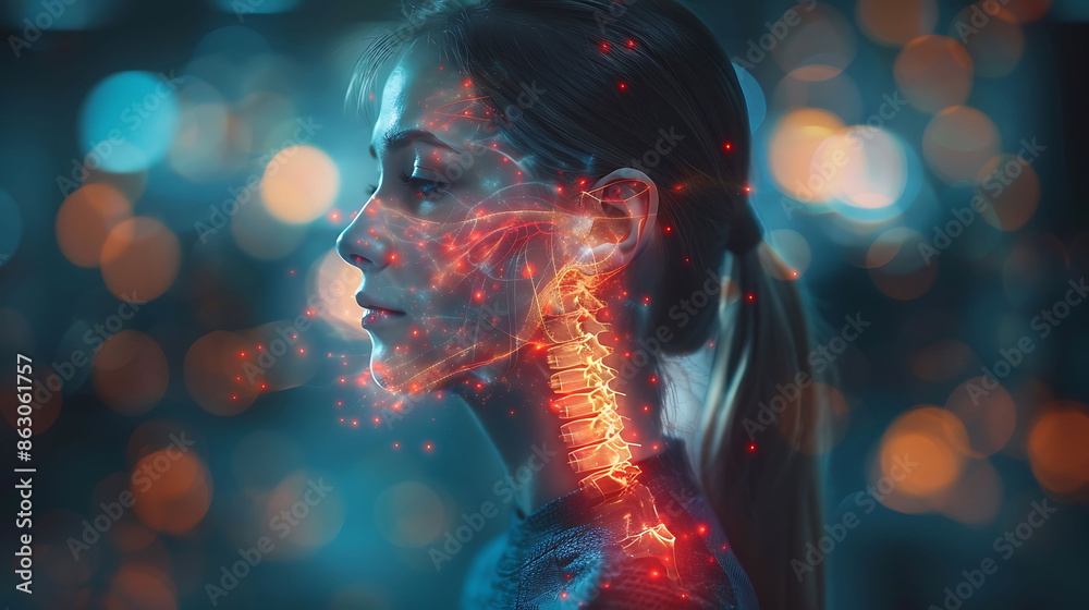 Woman suffering cauda equina syndrome glowing depiction of nerve ...