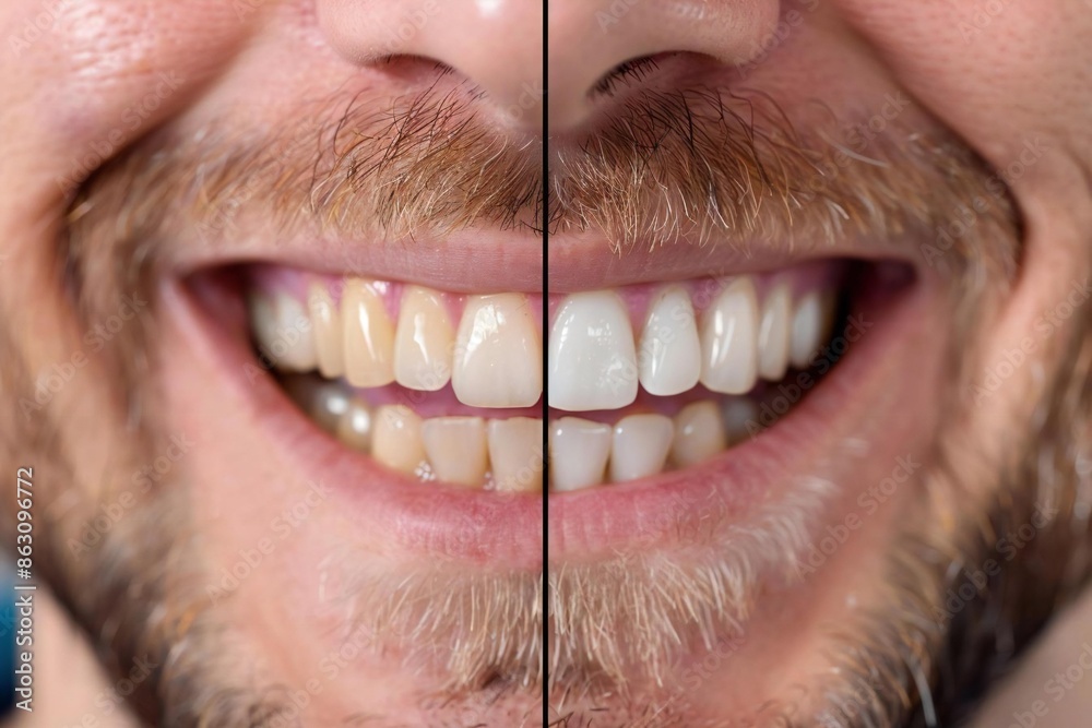 Close-up of a man with a well-groomed beard, smiling and showing his ...