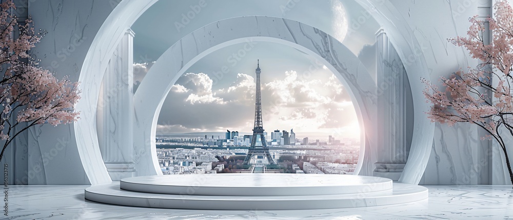 Elegant 3D Podium with Paris and Olympic Theme in Modern Setting for ...