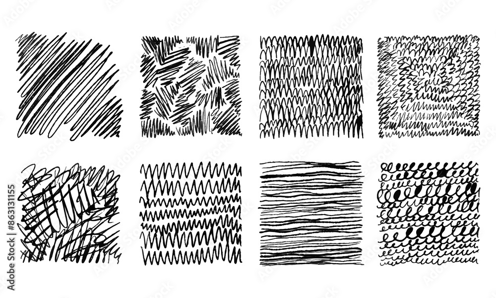 Eight square backgrounds with various hand-drawn textures. Doodles and ...