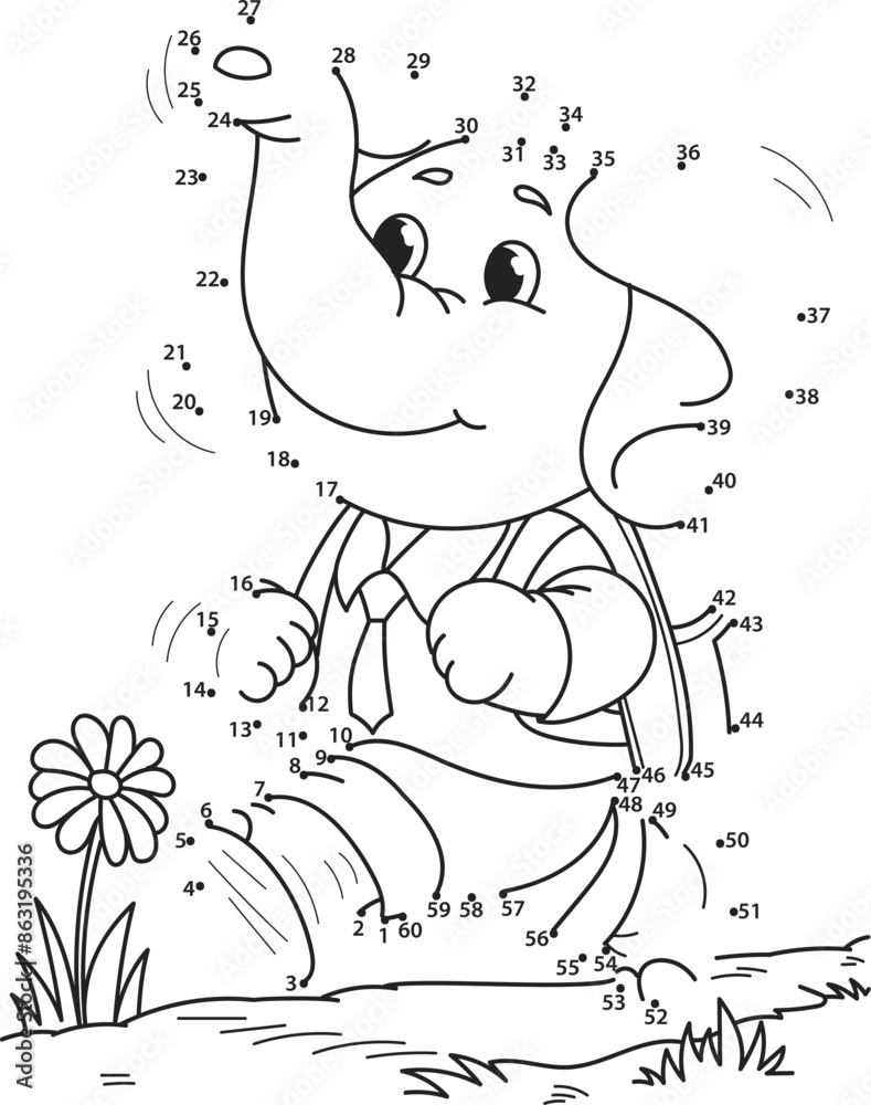 Connect the dots. Elephant. Coloring page outline of the cartoon ...