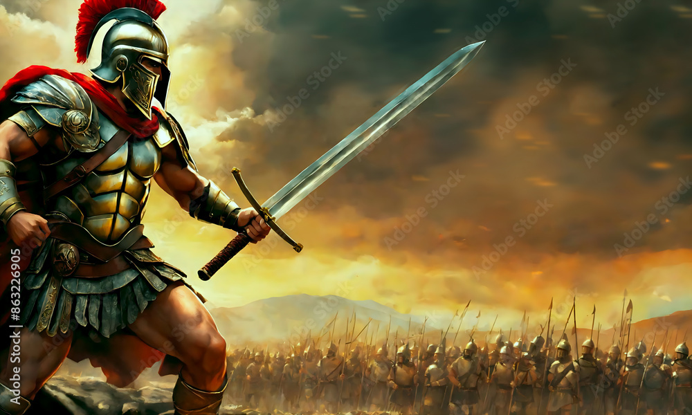 Roman male legionary (legionaries) wear helmet with crest, gladius ...