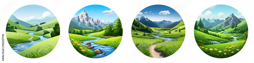 Meadows clipart collection, symbol, logos, icons isolated on ...