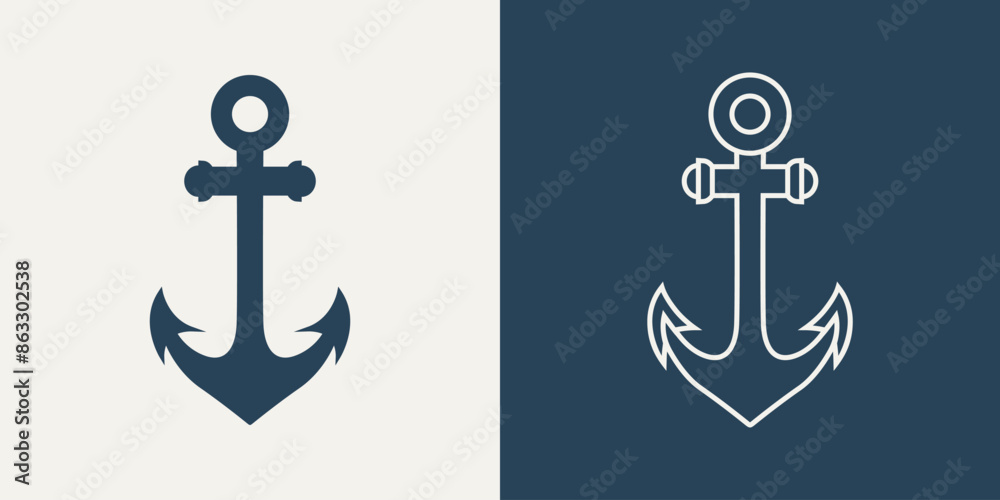 Vector Anchors. Anchor Silhouette Icon Set. Anchor with Outline. Anchor ...