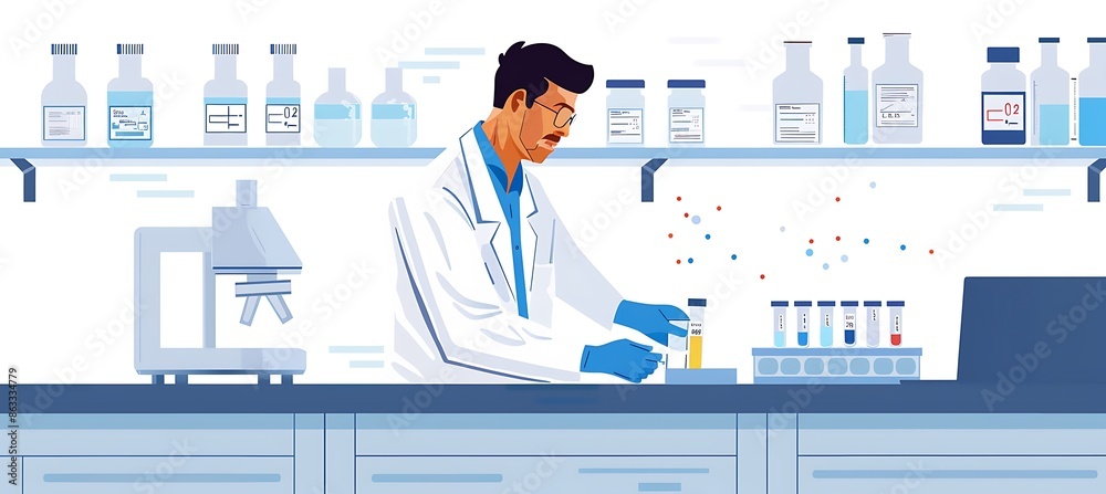 Clinical chemist analyzing serum samples for biomarkers precise ...