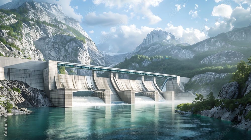 Futuristic hydroelectric power plant equipped with advanced turbine ...