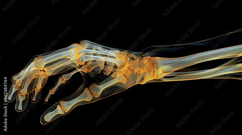 Radiographic image showing the skeletal structure of the hand rigorous ...