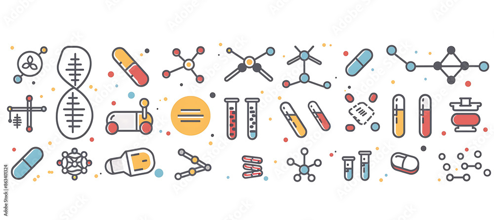 Pharmacy icons depicting personalized medicine genetic testing ...
