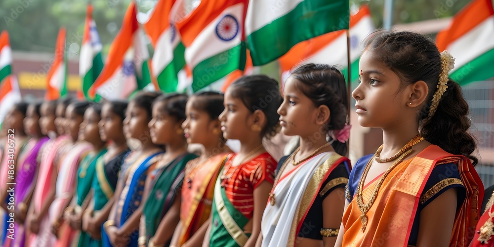 Flag ceremony on Indian Independence Day at a school with students ...