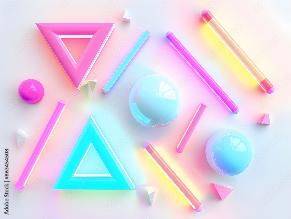 Neon geometric shapes with 80s aesthetics and LED light effects ...