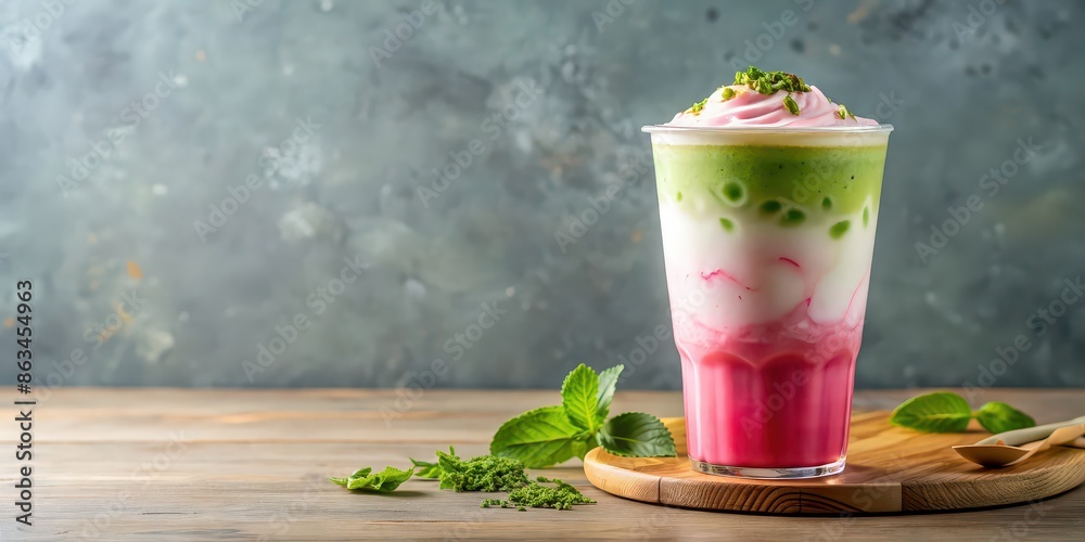 Pink matcha ice latte with milk , matcha, pink, latte, ice, drink ...