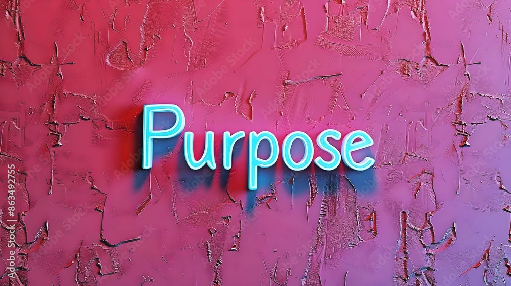 Illuminated "Purpose" sign on a textured pink wall, conveying a strong ...