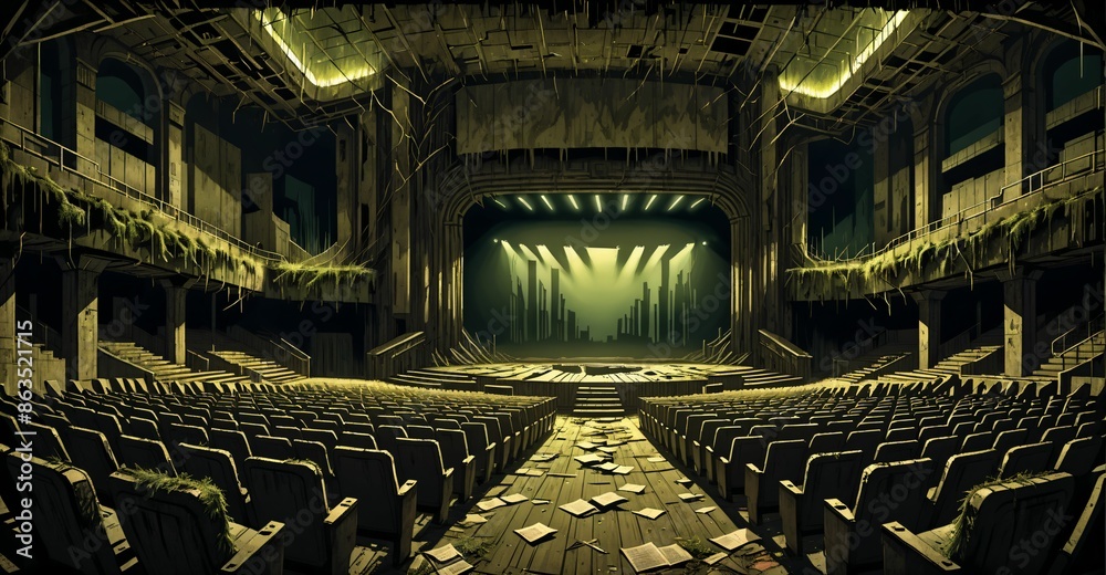 auditorium theatre stage in abandoned building. amphitheater interior ...