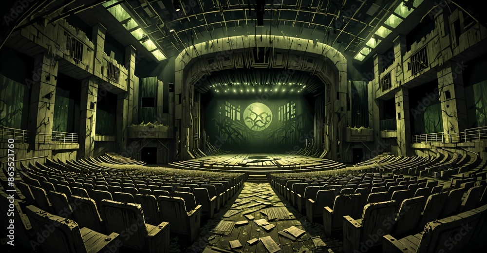 auditorium theatre stage in abandoned building. amphitheater interior ...