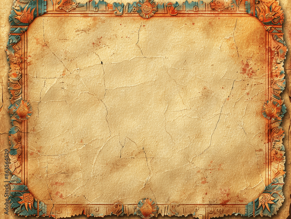 Ornate Mayan Style Parchment Paper with Ethnic Border and Blank ...