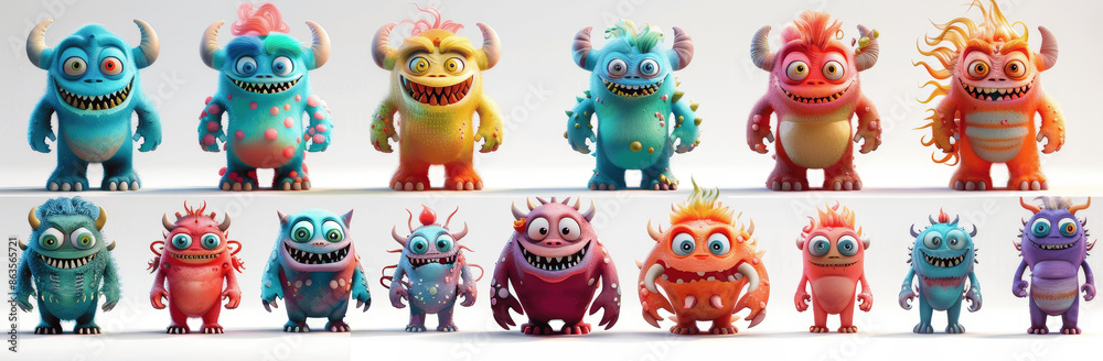 Cute Funny 3D Monster Characters Collection with Big Eyes, Colorful ...