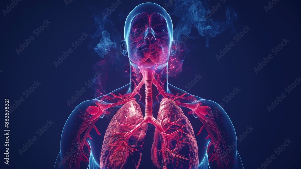 An illustration of the human respiratory system focusing on the lungs ...