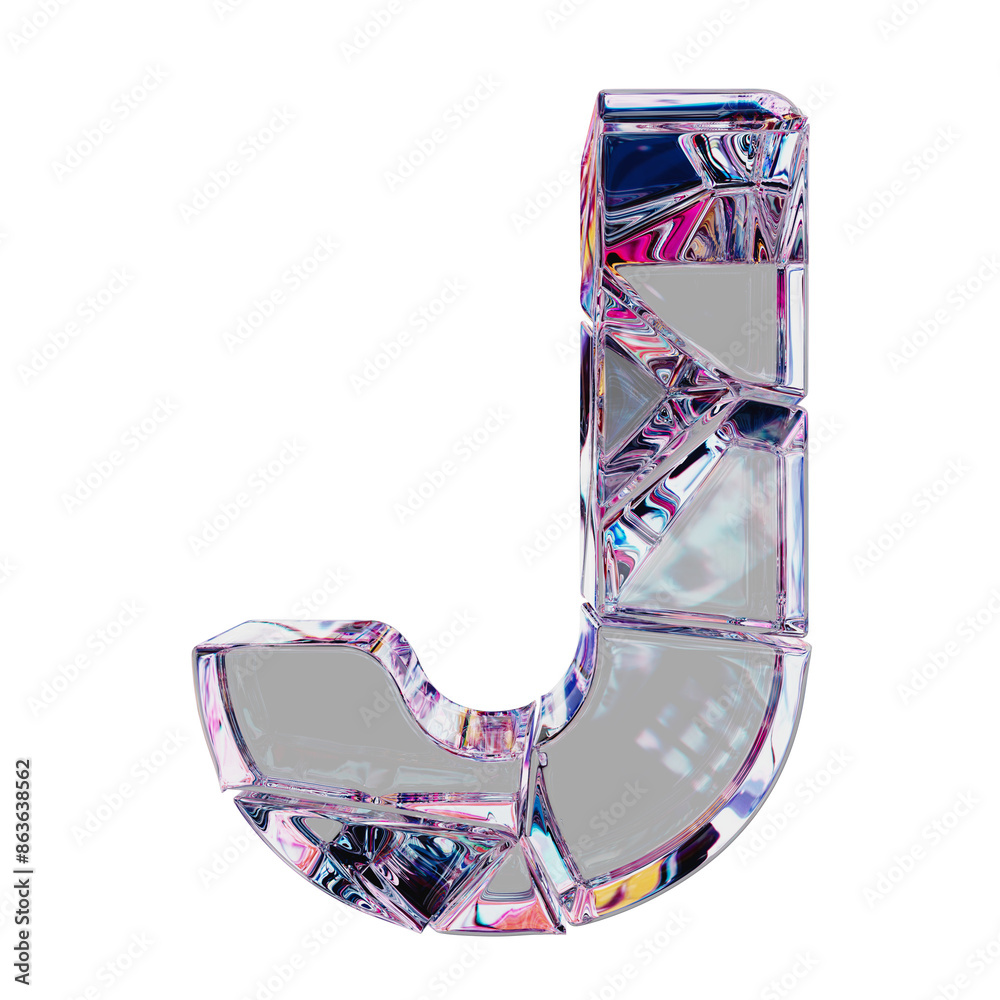 3D transparent alphabet, numbers, sivols.Fractals crack glass. Without ...