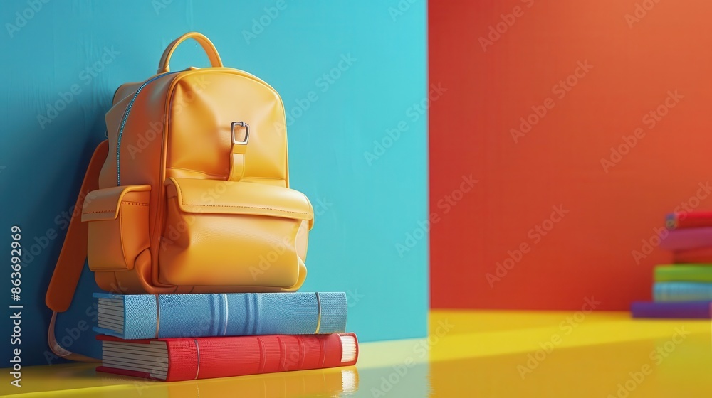 Books and backpack ready flat design, side view, education theme ...