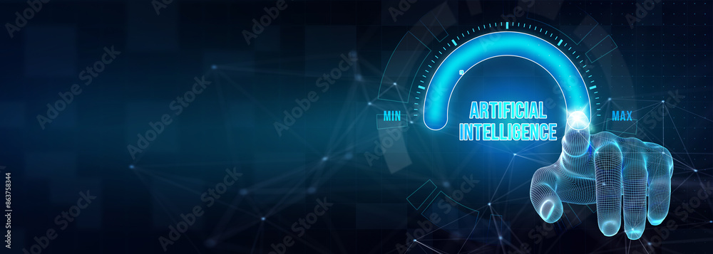 Artificial intelligence (AI), machine learning and modern computer technologies concepts. 3d ...