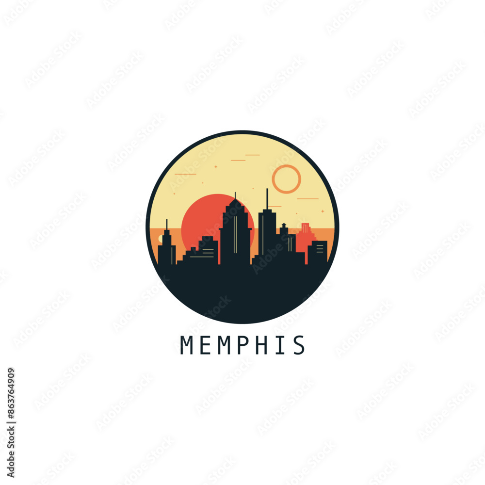 Memphis skyline, downtown panorama logo, logotype. USA, Tennessee state ...