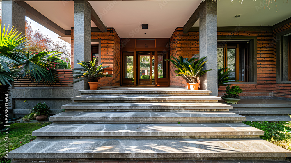 Foto de Stock Main entry in family house. Modern exterior of house with ...