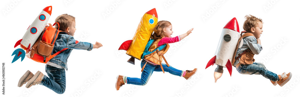 Collection of Collection of Little girl flying with school back that ...