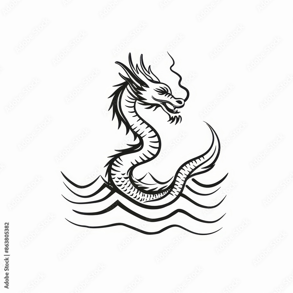 An isolated monochrome sketch of a Bakunawa serpent-like dragon from ...
