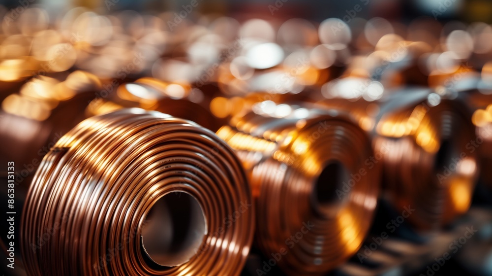 Coiled Copper Tubing Rolls in Factory. Rows of coiled copper tubing ...
