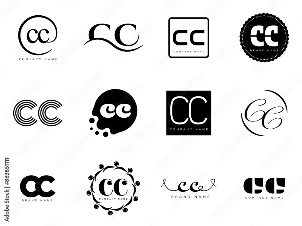 CC logo company template. Letter c and c logotype. Set different ...