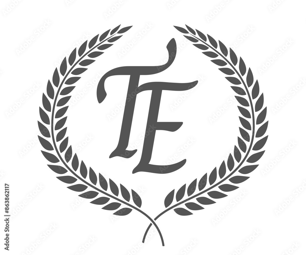 Initial letter T and E, TE monogram logo design with laurel wreath ...