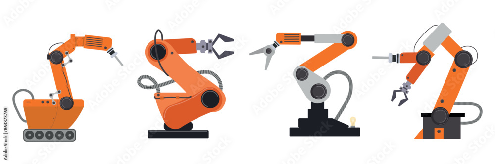 Set of robotic devices in cartoon style. Vector illustration of ...