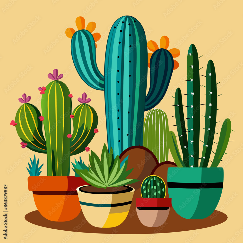 cacti clipart cartoon Illustration drawing Stock Vector | Adobe Stock