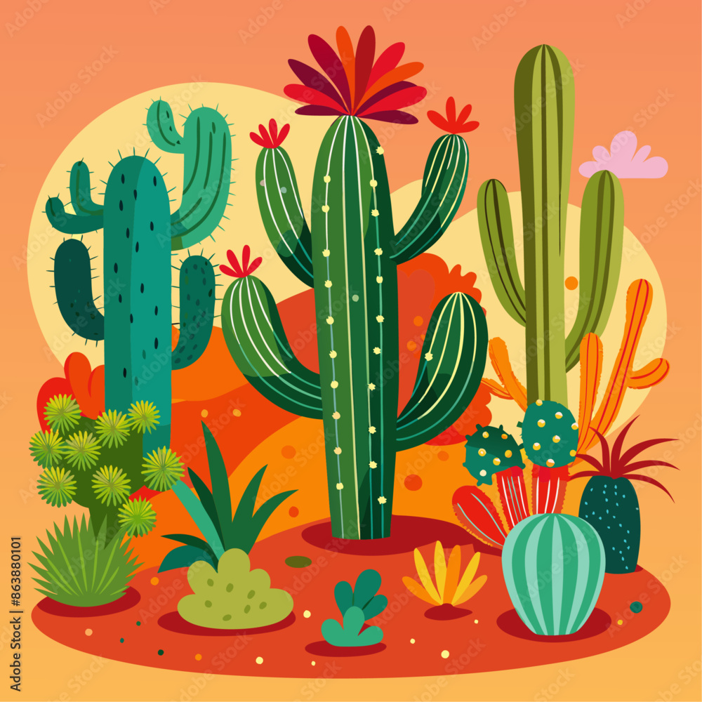 cacti clipart cartoon Illustration drawing Stock Vector | Adobe Stock