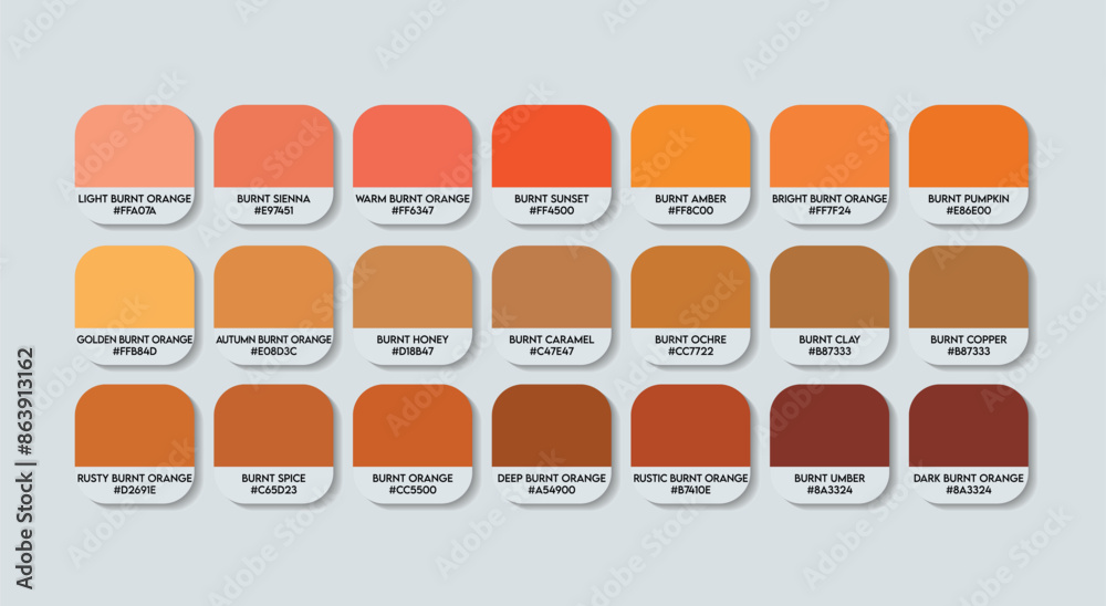 Burnt Color Palette, Burnt Color Guide Palette with Color Names ...
