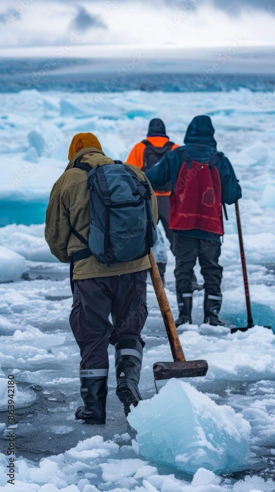 Team of Men and Women Using Ice Breaker in the Arctic for Collaborative ...