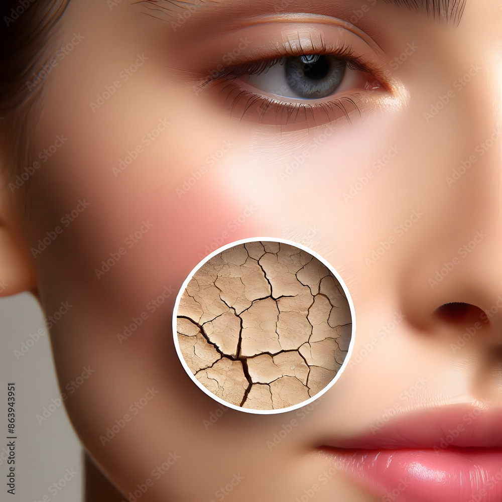 illustration of girl face with acne skin disease Rosacea Eczema ...