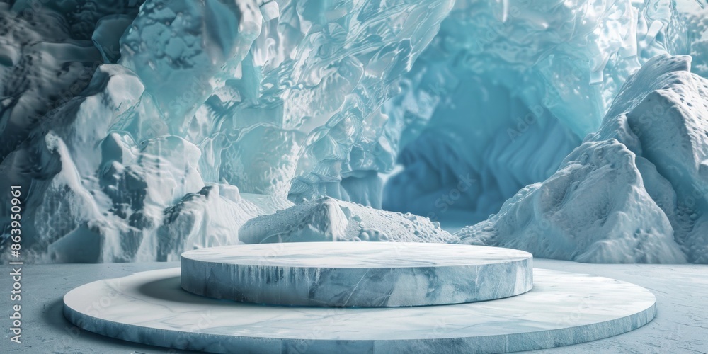 Ice background podium cold winter snow product platform floor frozen ...