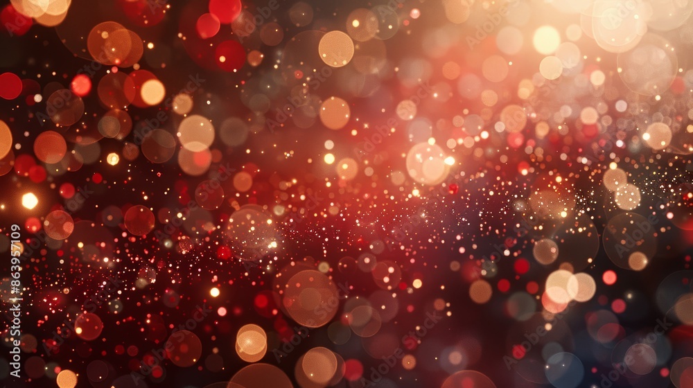 Abstract red and gold bokeh background with sparkling lights. Perfect for festive and ...