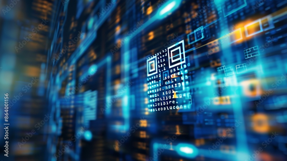 High-tech digital interface with a prominent barcode, background ...