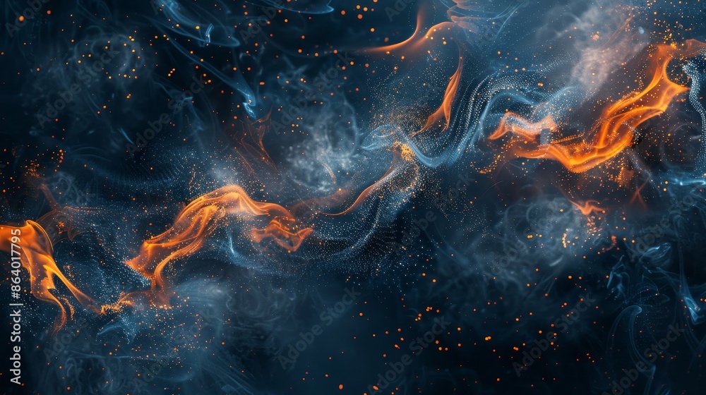 Abstract wallpaper with glass-like fire textures and glowing particles ...