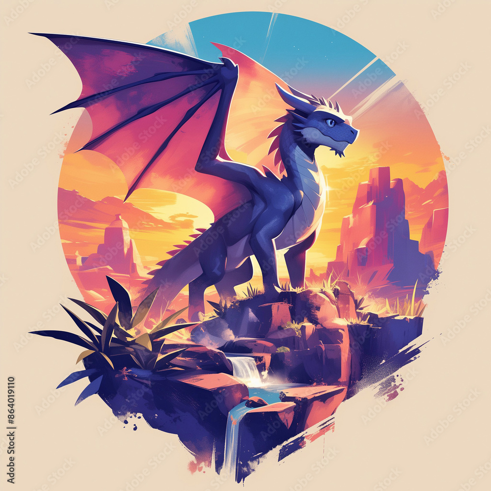 Dragon concept digital illustration. Dinosaur creative banner. Ancient ...