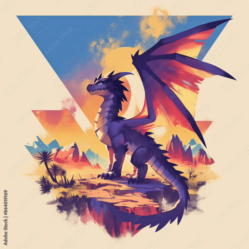 Dragon concept digital illustration. Dinosaur creative banner. Ancient ...